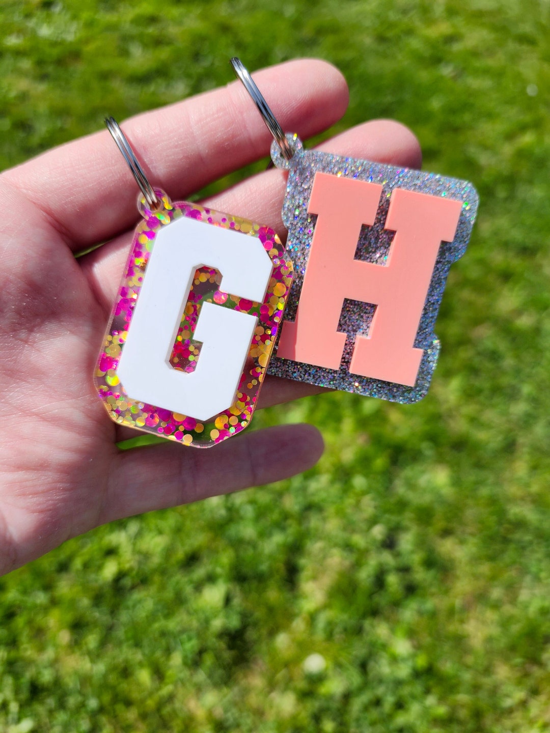 Varsity Letter Bag Tag Initial Glitter Keychain for Backpack Acrylic ...