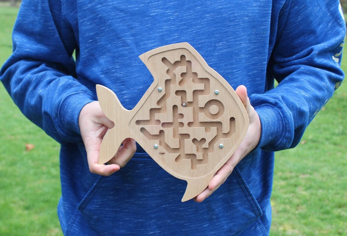 Fish Marble Maze Wood Maze Puzzle Handmade in USA Fish Decor - Etsy