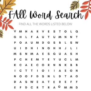 Fall Word Search Printable, Autumn Word Search, Outdoor Word Search ...