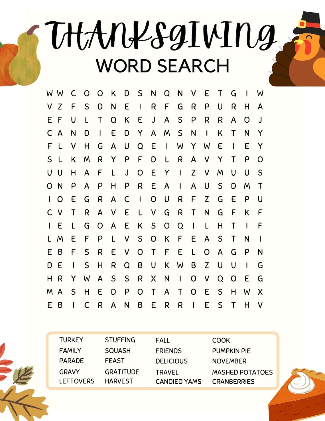 Thanksgiving Word Search Printable, Autumn Word Search, Family Word ...
