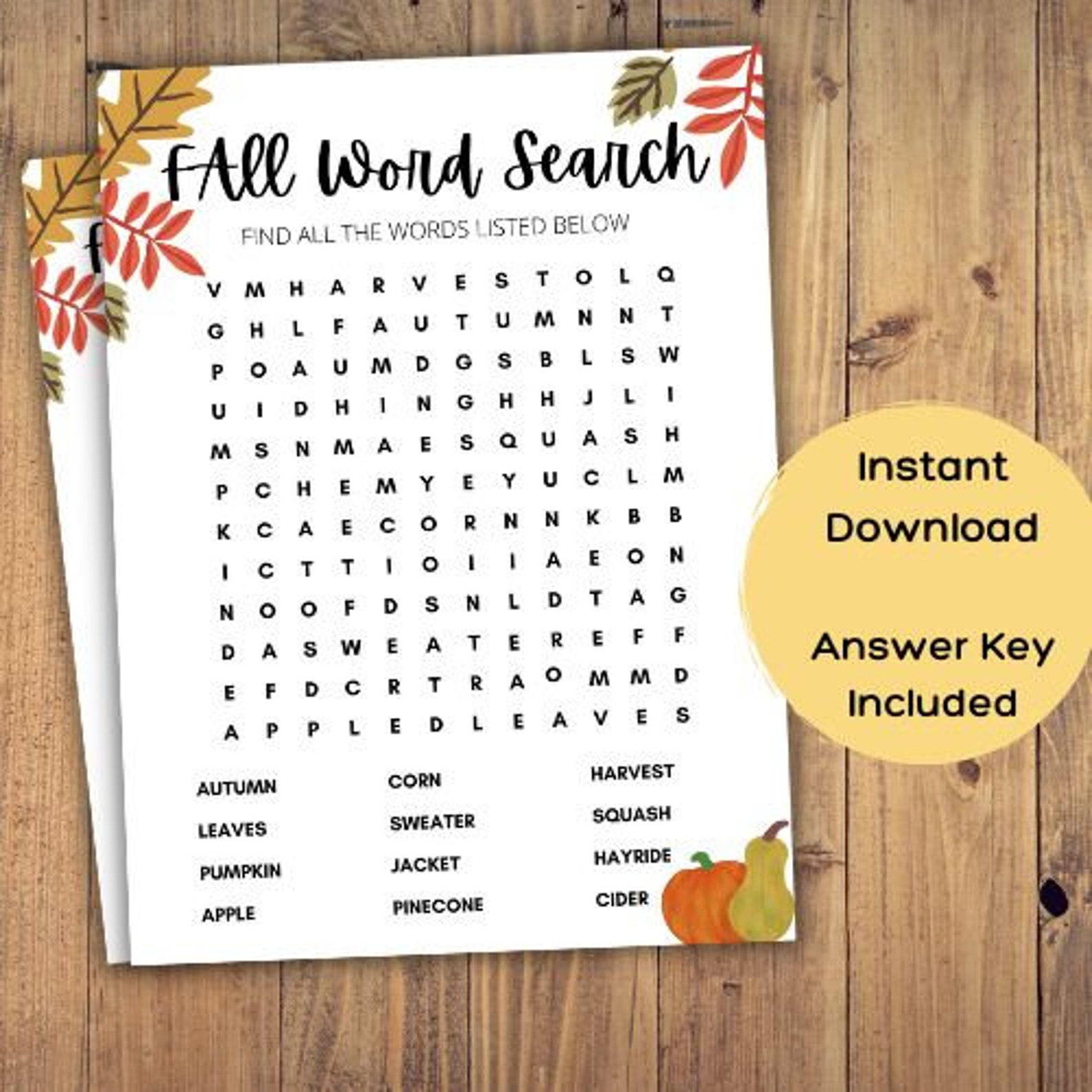 Fall Word Search Printable, Autumn Word Search, Outdoor Word Search ...