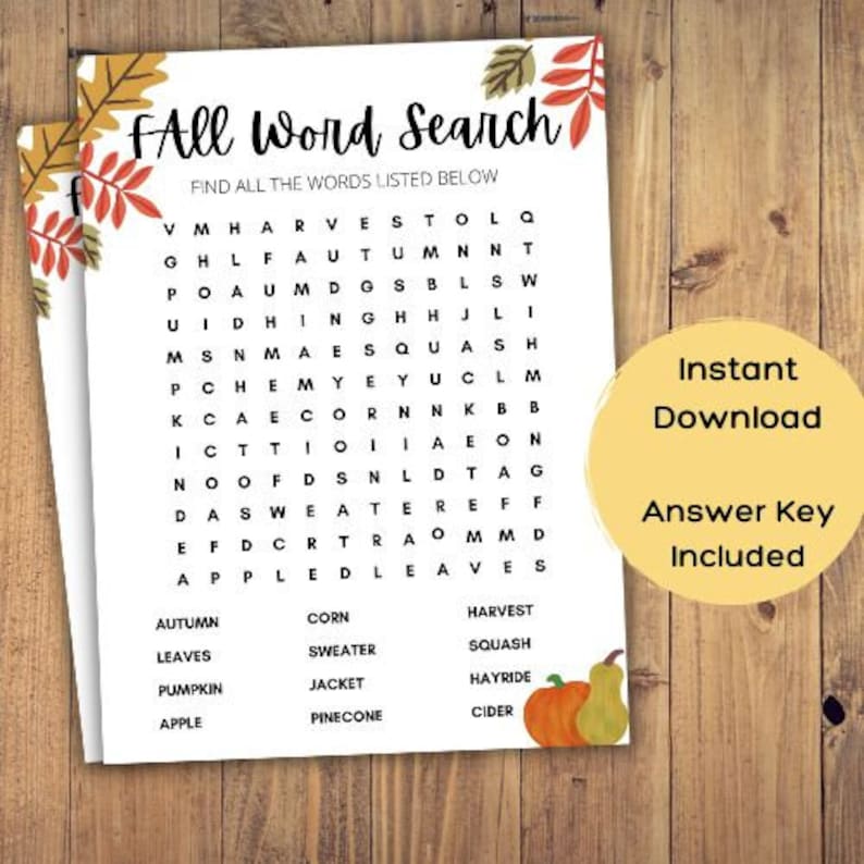 Fall Word Search Printable, Autumn Word Search, Outdoor Word Search ...