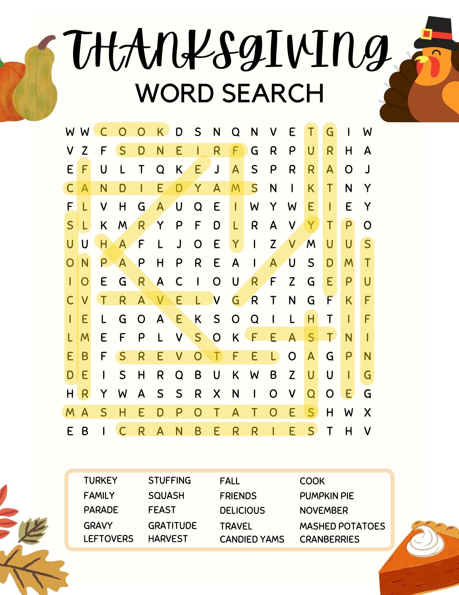 Thanksgiving Word Search Printable, Autumn Word Search, Family Word ...