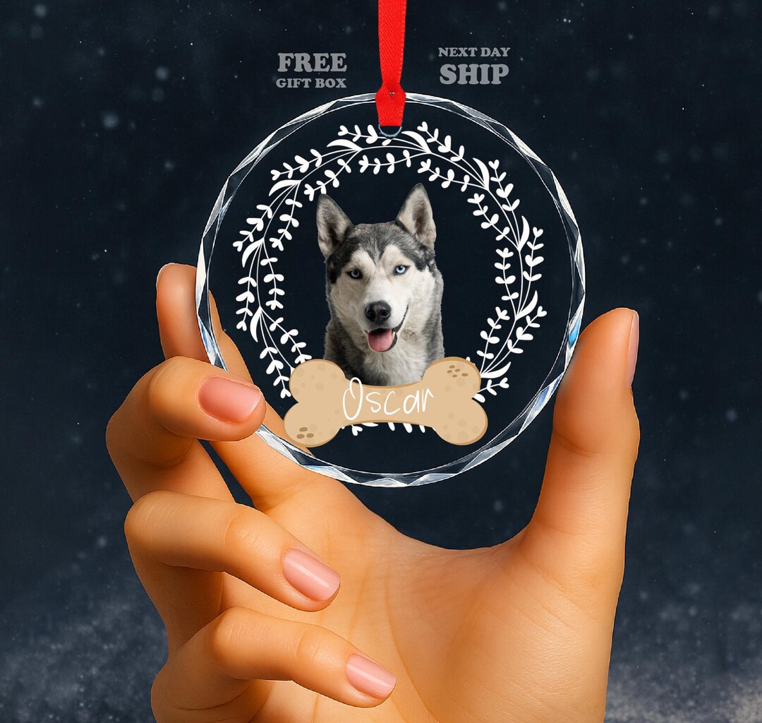 Personalized Husky Glass Ornament, Pet Photo Christmas Keepsake, Custom ...