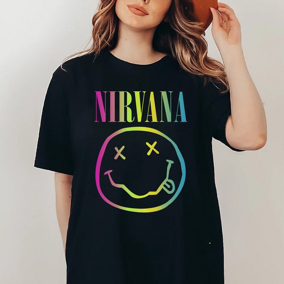Nirvana Smile Face T-shirt, Nirvana Shirt, Cute Women Nirvana Shirt ...