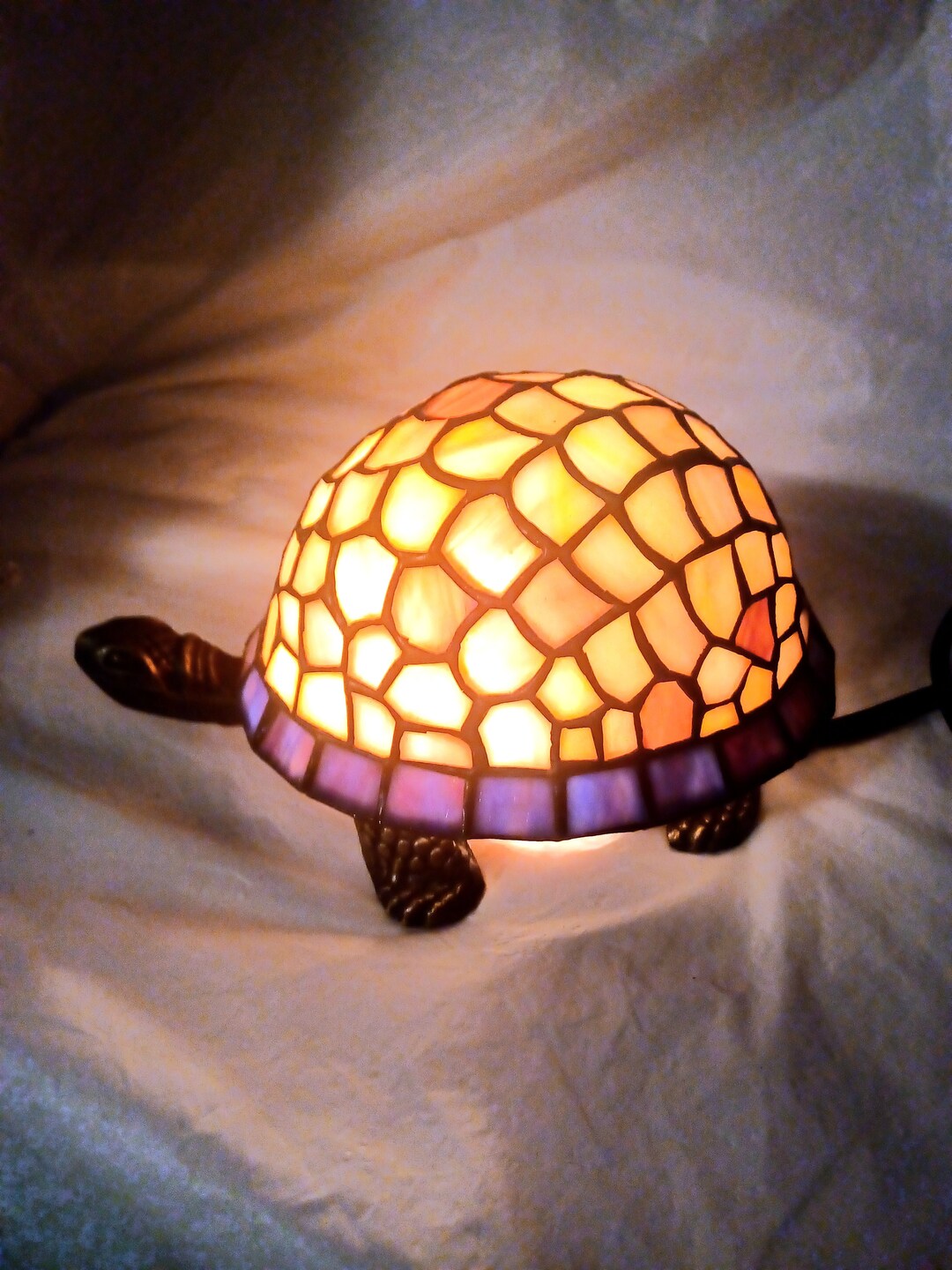 Tiffany Style Vintage Stained Glass Turtle Accent Table Lamp Night ...