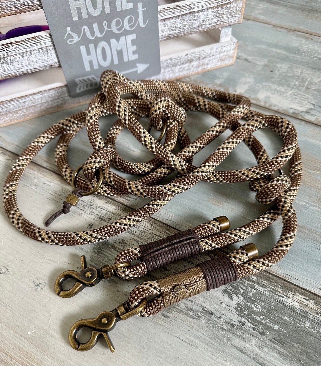 Rope Leash Muddy Buddy With Antique Brass Fittings Adjustable - Etsy