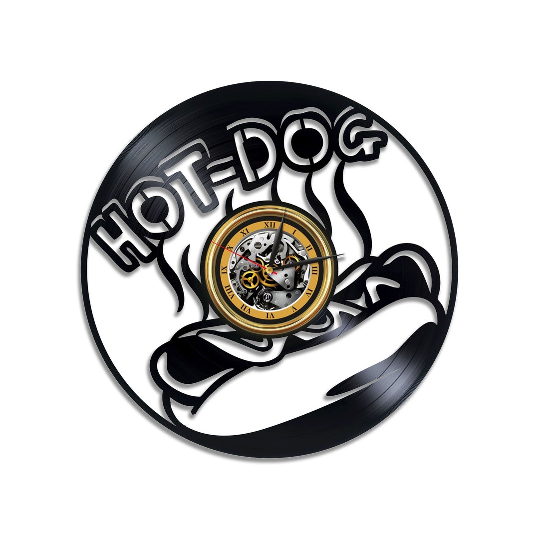 Hot Dog Vinyl Record Large Clock Street Food Wall Art Vintage Decor for ...