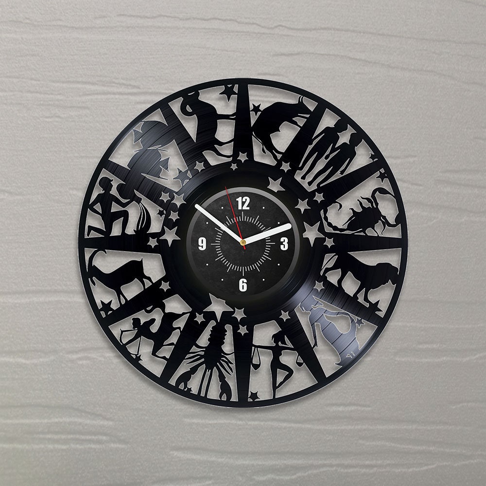 Zodiac Signs Vinyl Record Laser Cut Wall Clock Astrology Art Horoscope ...