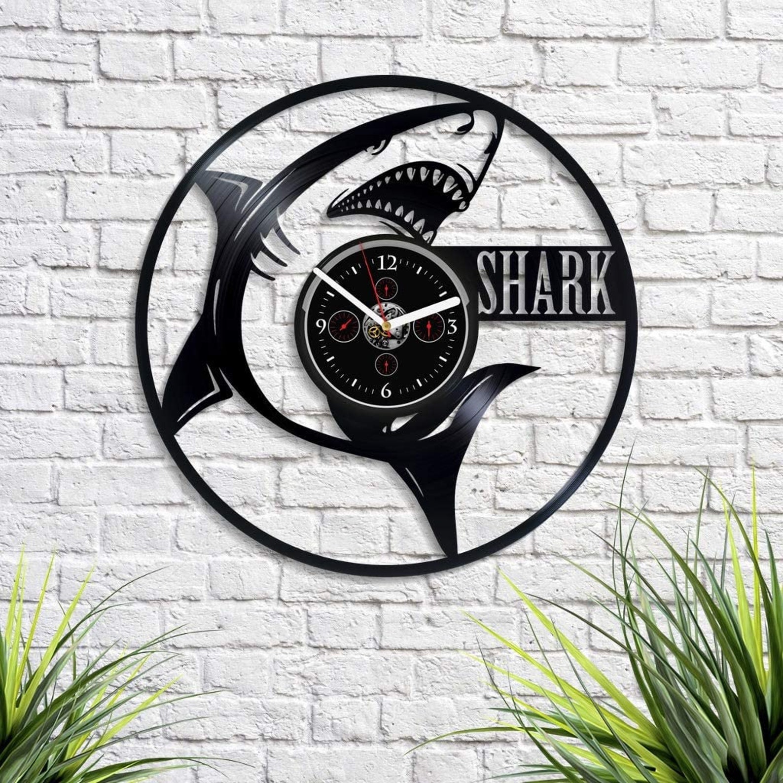 Shark Vinyl Record Clock Fish Art Contemporary Decor for Bedroom ...