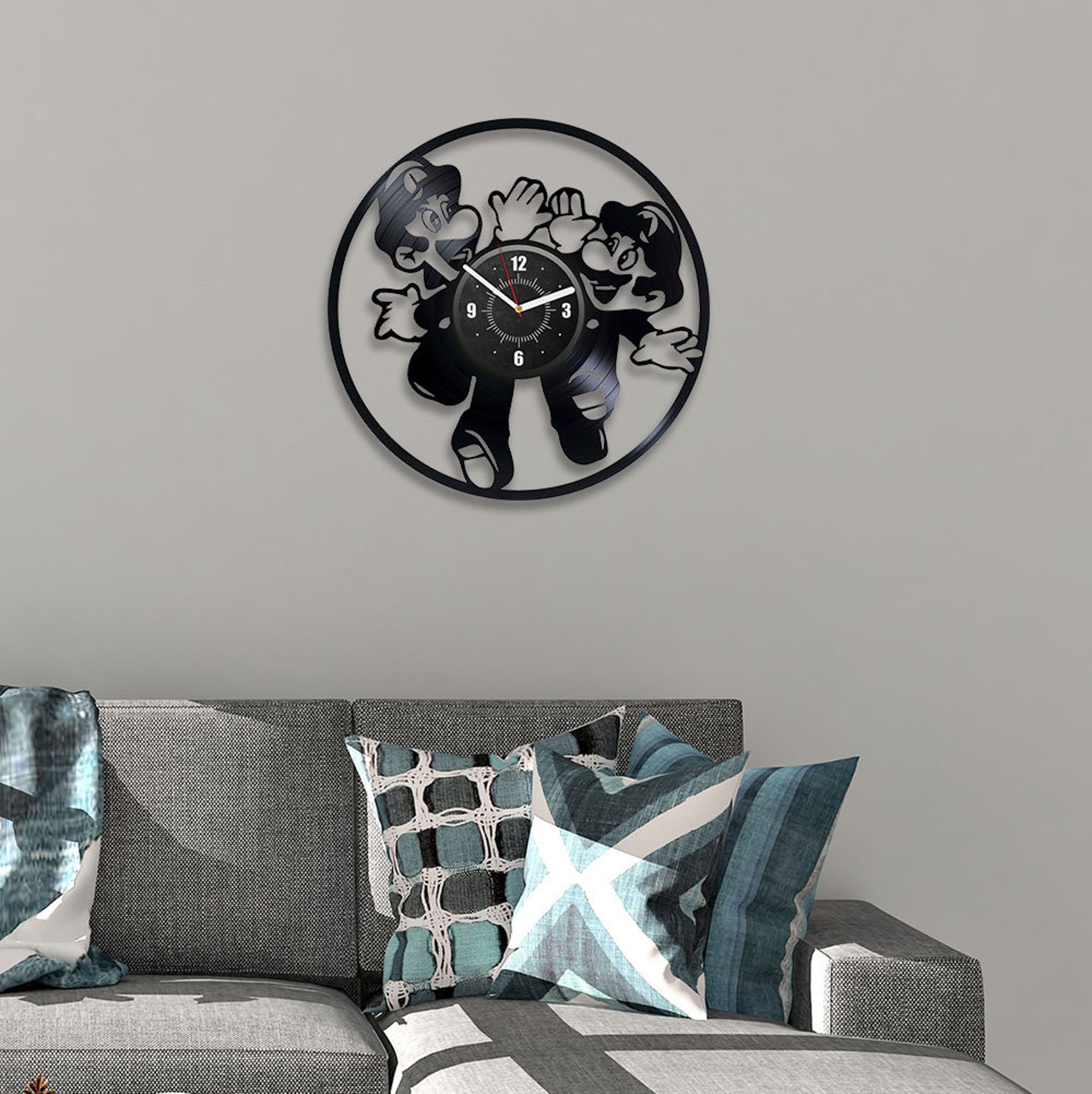 Mario and Luigi Vinyl Record Silent Wall Clock Super Mario Brothers ...