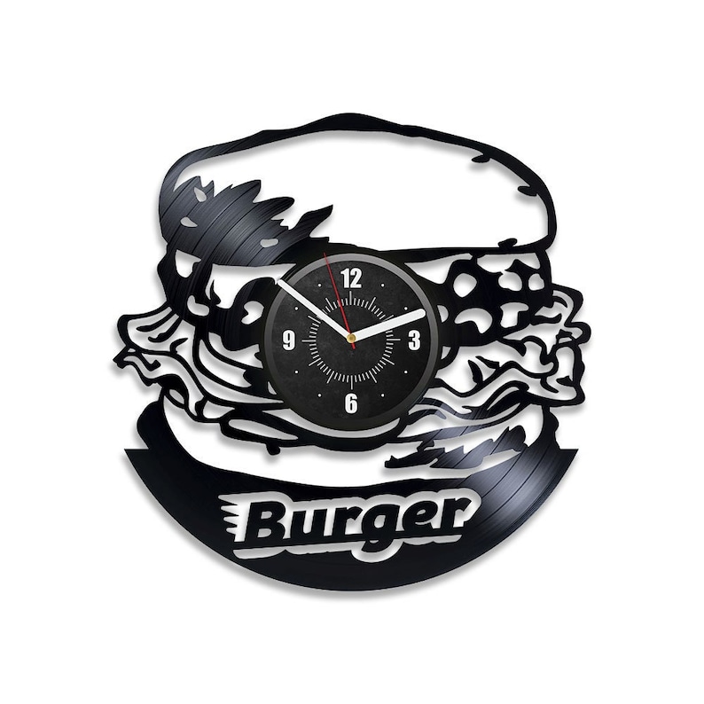 Burger Vinyl Record Laser Cut Wall Clock Burger Art Decor for - Etsy