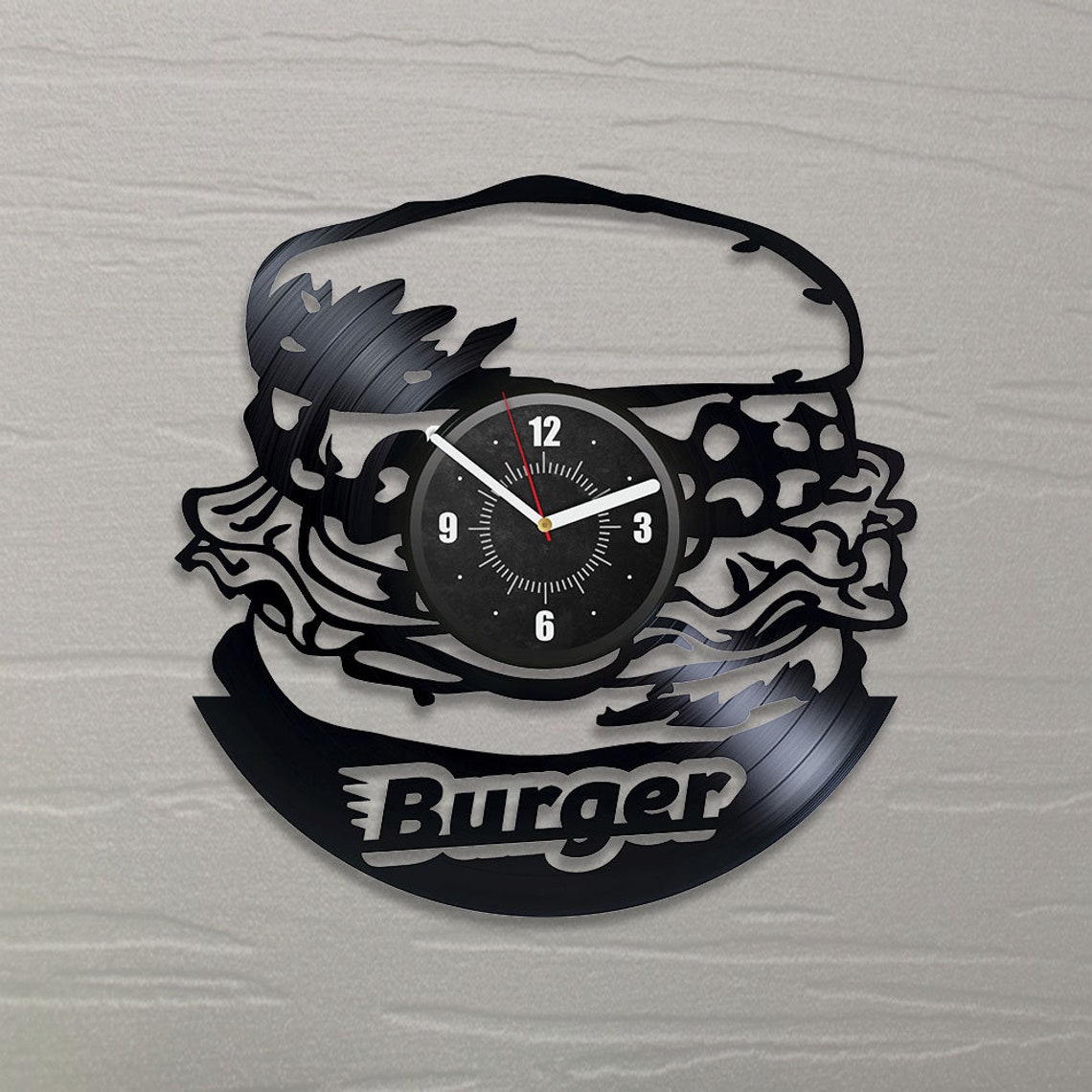 Burger Vinyl Record Laser Cut Wall Clock Burger Art Decor for Kitchen ...