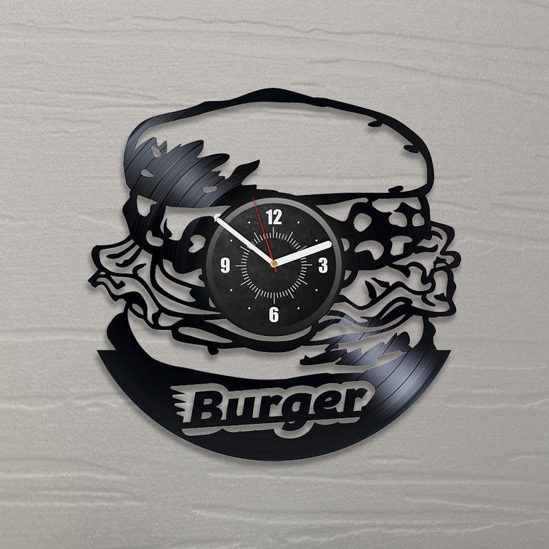 Burger Vinyl Record Laser Cut Wall Clock Burger Art Decor for - Etsy