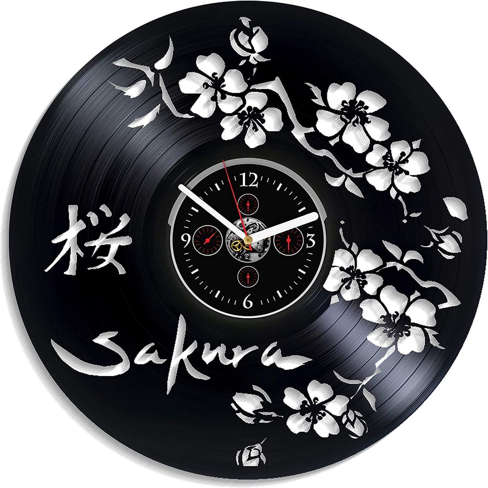 Sakura Vinyl Record Wall Clock Flowers Wall Decor Cute Decor for Room ...