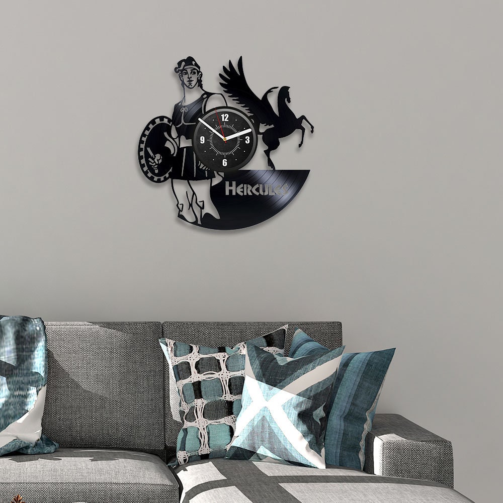 Hercules Vinyl Record Black Clock Cute Wall Decor for Bedroom Cartoon ...