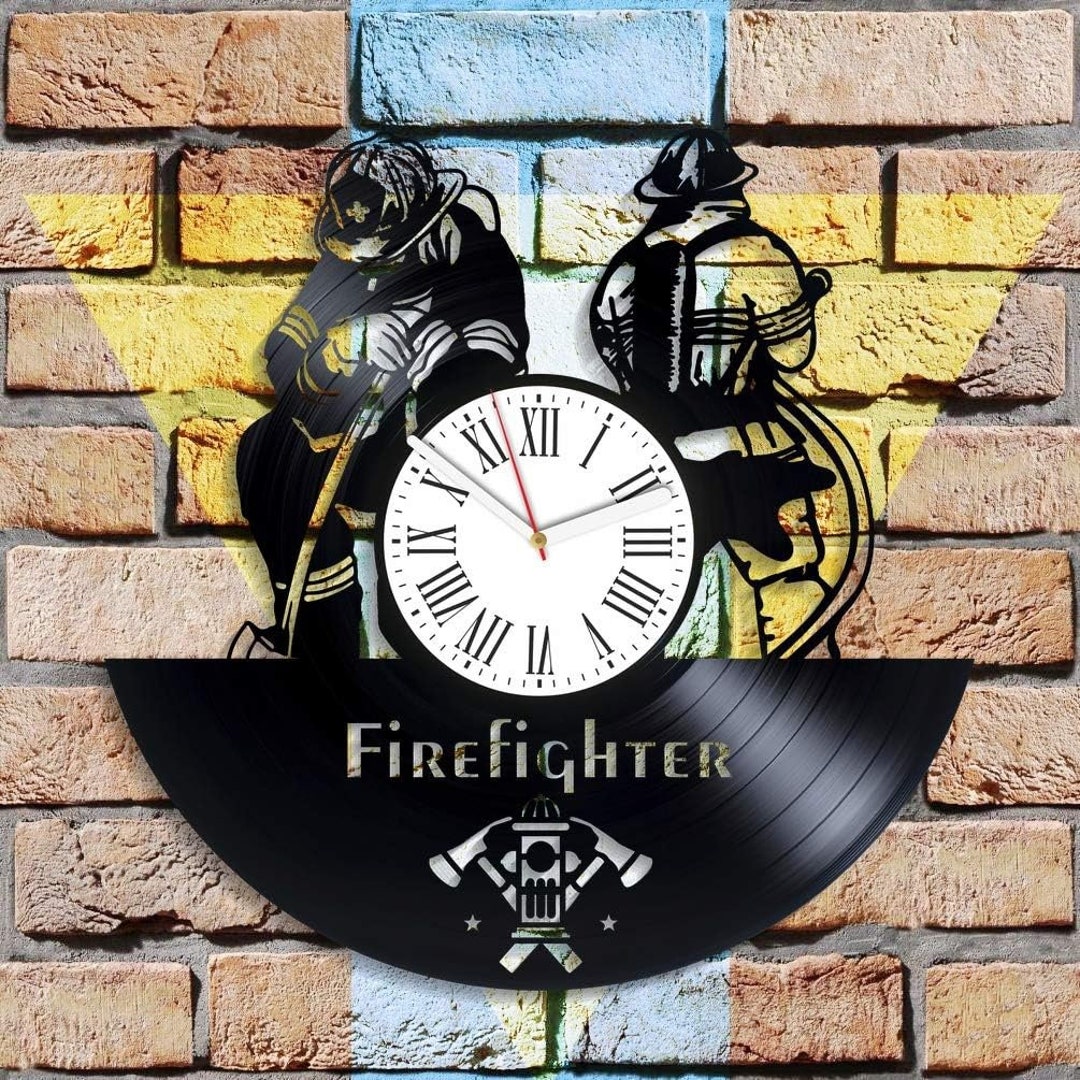 Firefighter Vinyl Record Wall Clock, Fire Department Art, Birthday Gift ...