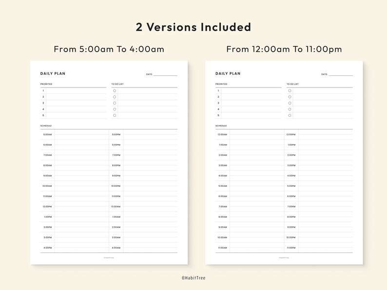 24 Hour Daily Planner Printable Letter & A4 Planner Inserts Digital ...