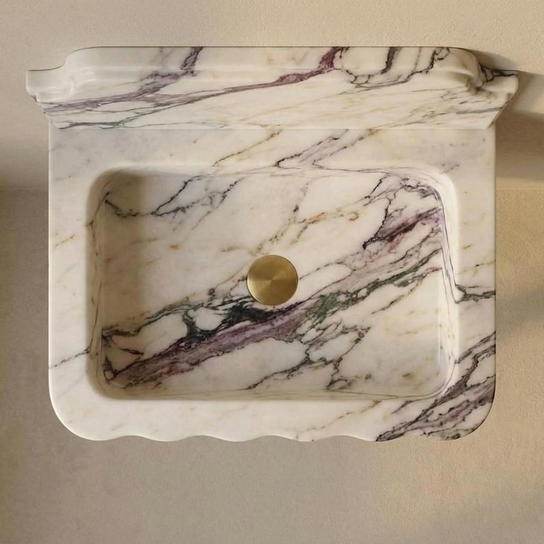 Handmade Marble Bathroom Sink With Backsplash – Wall Mounted Custom ...