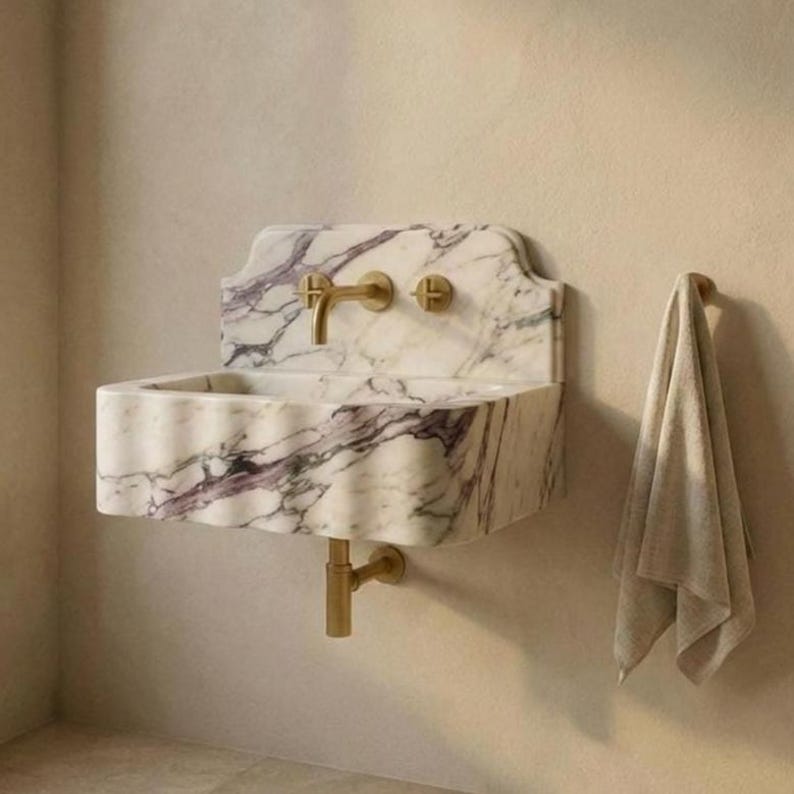 Handmade Marble Bathroom Sink With Backsplash – Wall Mounted Custom ...