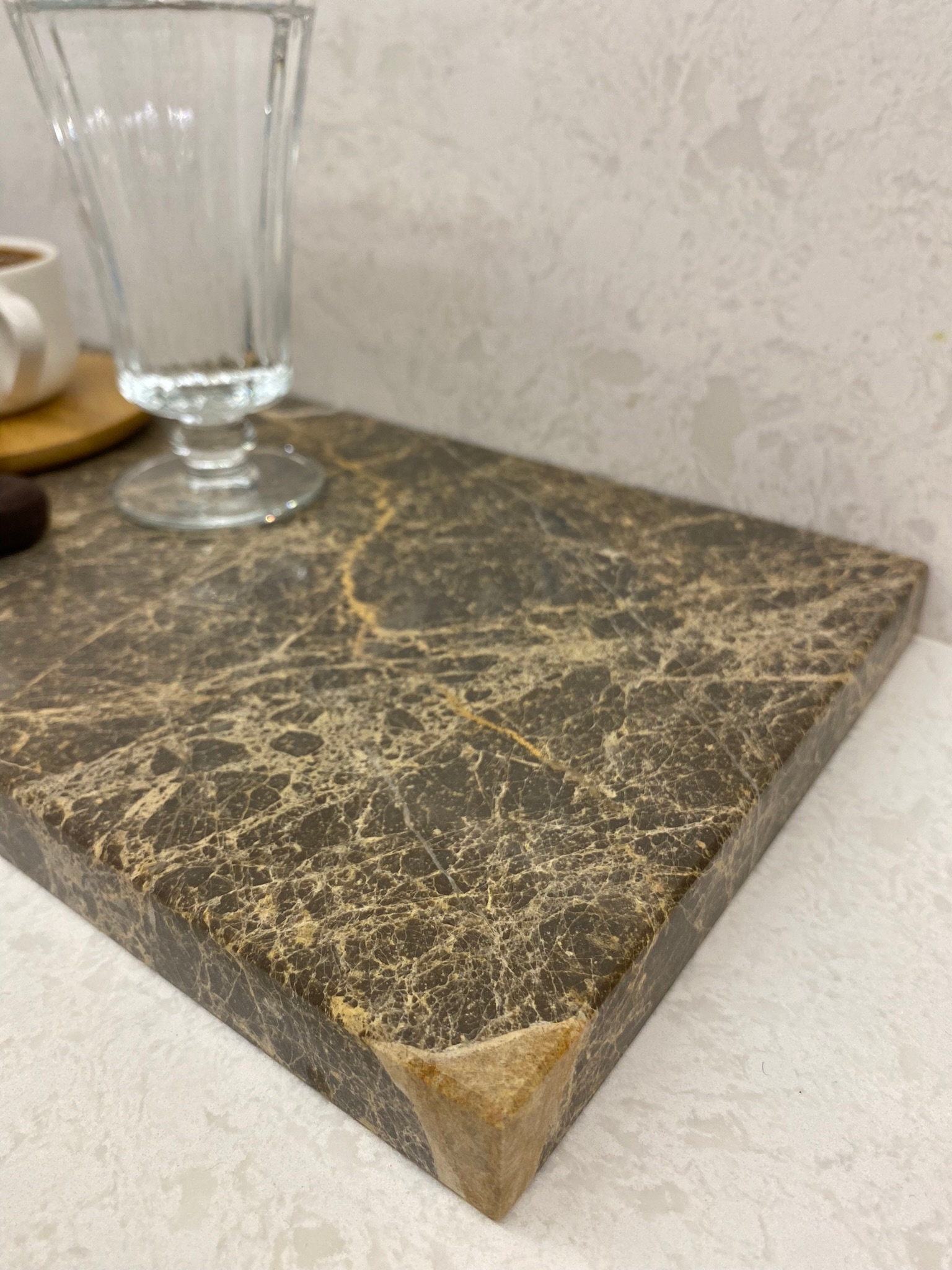 Large Quartz Cutting Board, Emperador Serving Display, Stone Chopping ...