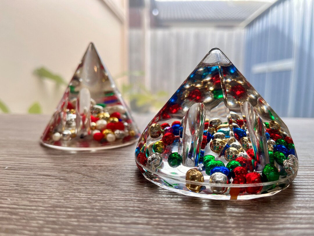 Vintage Lucite Pyramid Double Pen Holders Floating Beads in Oil - Etsy