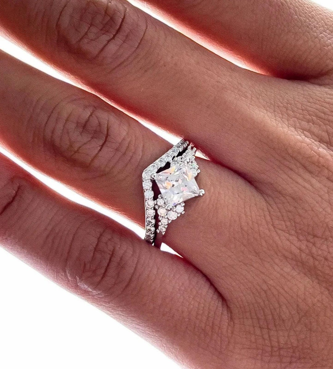 1 CT Princess Cut Moissanite Bridal Ring Set, Anniversary Ring for ...