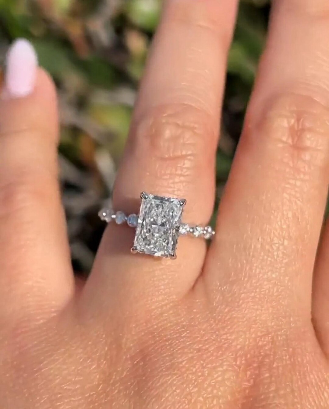 3CT Radiant Cut Moissanite Ring, Hidden Halo Engagement Ring, Radiant ...