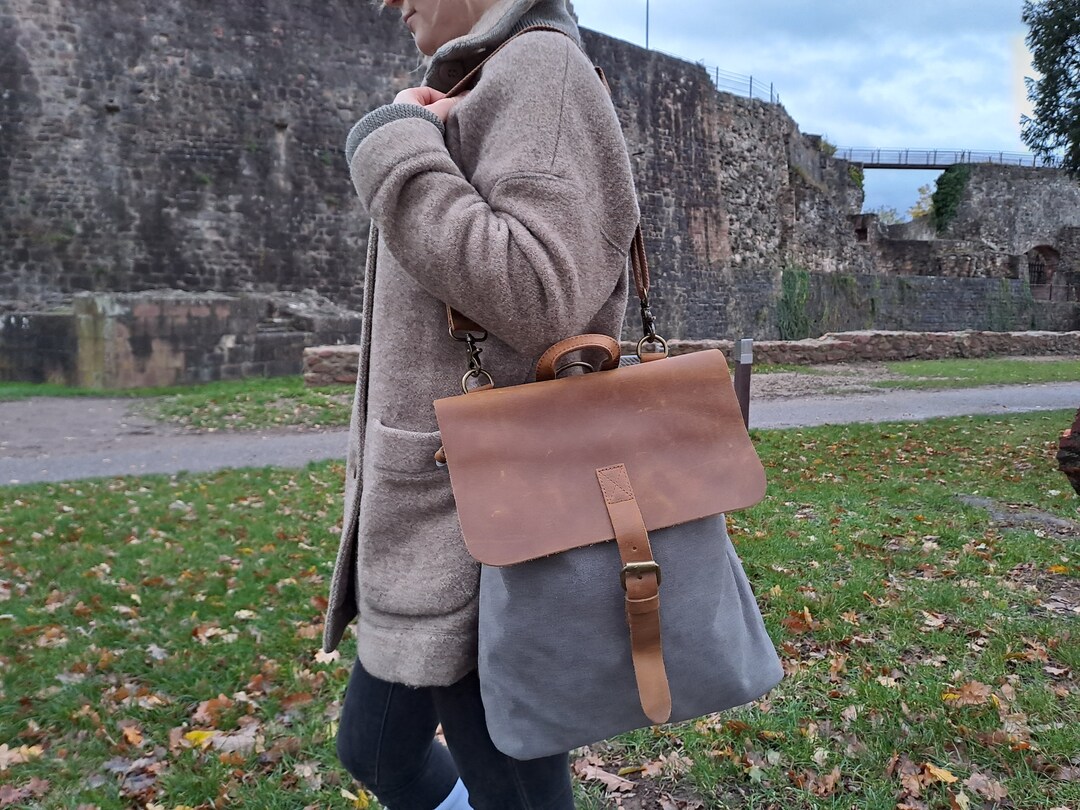 Vintage Rucksack Tasche Kopenhagen | Grau Verwandlungstasche aus Canvas ...