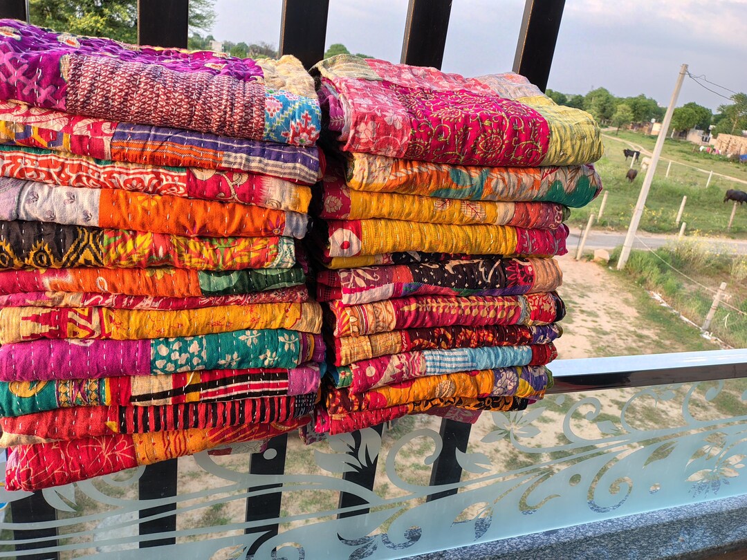 Indian Vintage Patchwork Kantha Quilts Reversible Cotton Throws ...