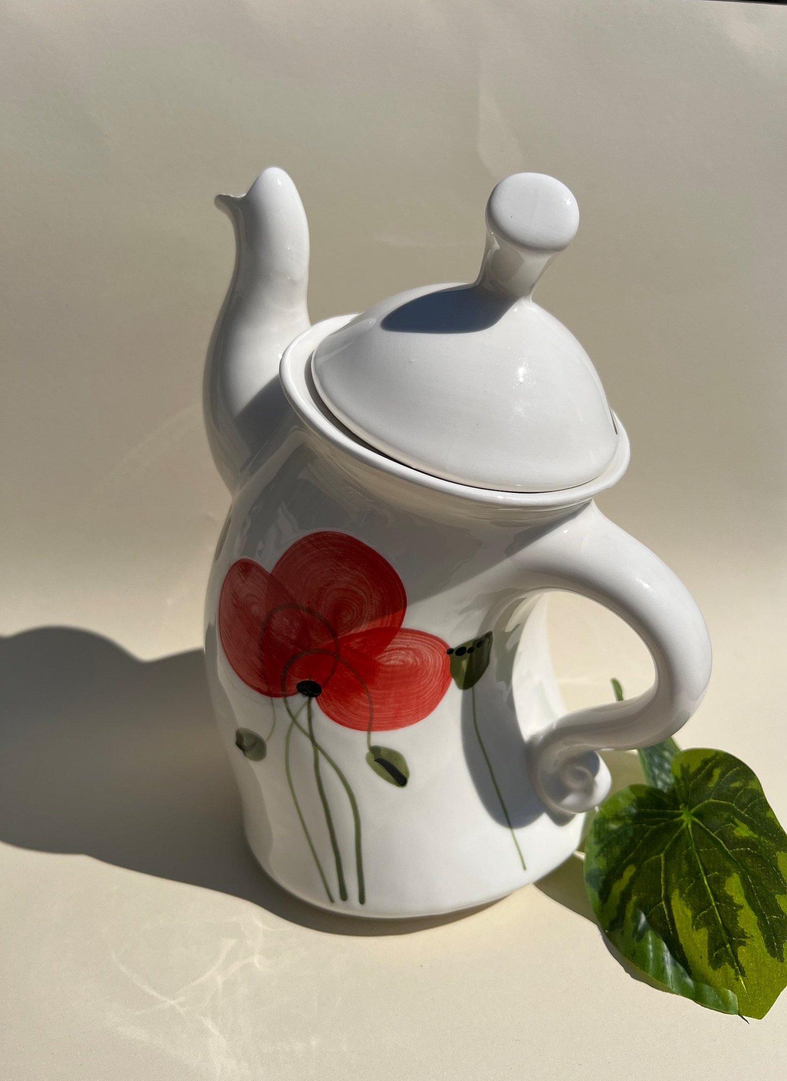 Ceramic Dancing Teapot / Teapot With Red Poopy Flower - Etsy
