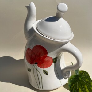 Ceramic Dancing Teapot / Teapot With Red Poopy Flower - Etsy