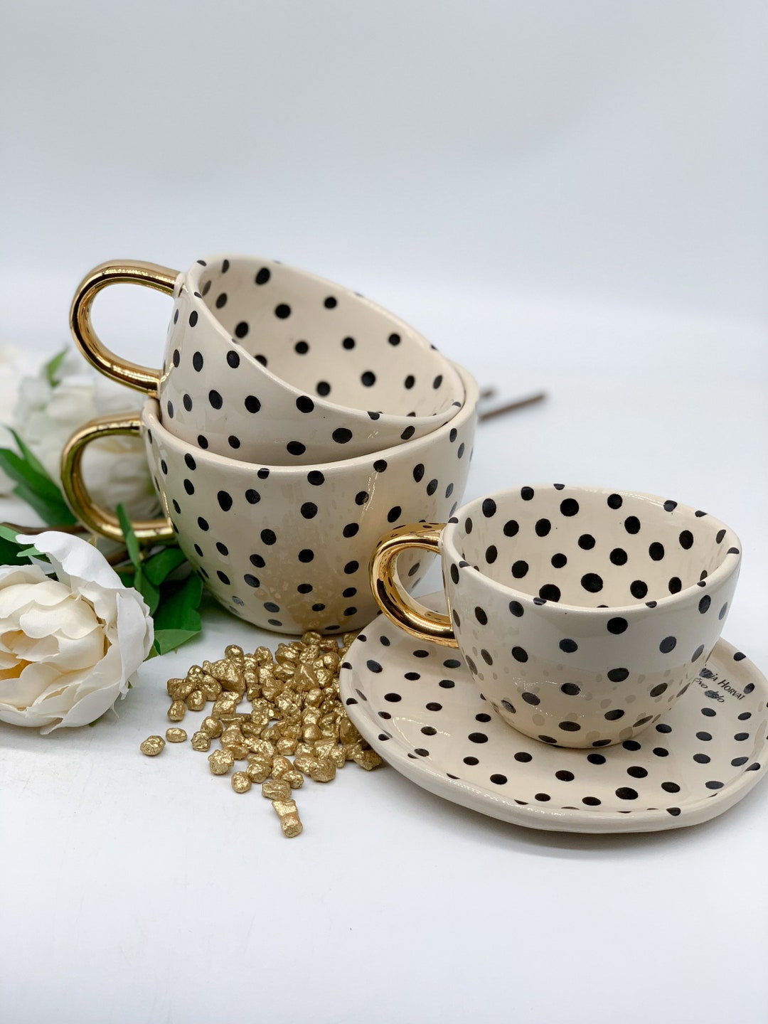12k Gold Small Coffee Cup With Black Spots / Luxury Cup With Gold ...