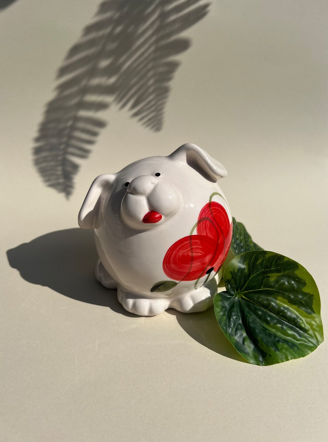 Handmade Ceramic Dog Piggy Bank With Red Poppy - Etsy