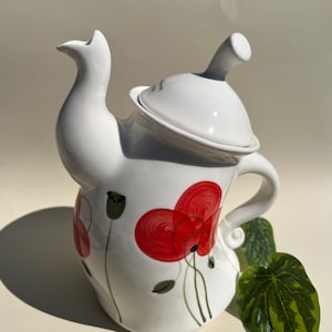 Ceramic Dancing Teapot / Teapot With Red Poopy Flower - Etsy