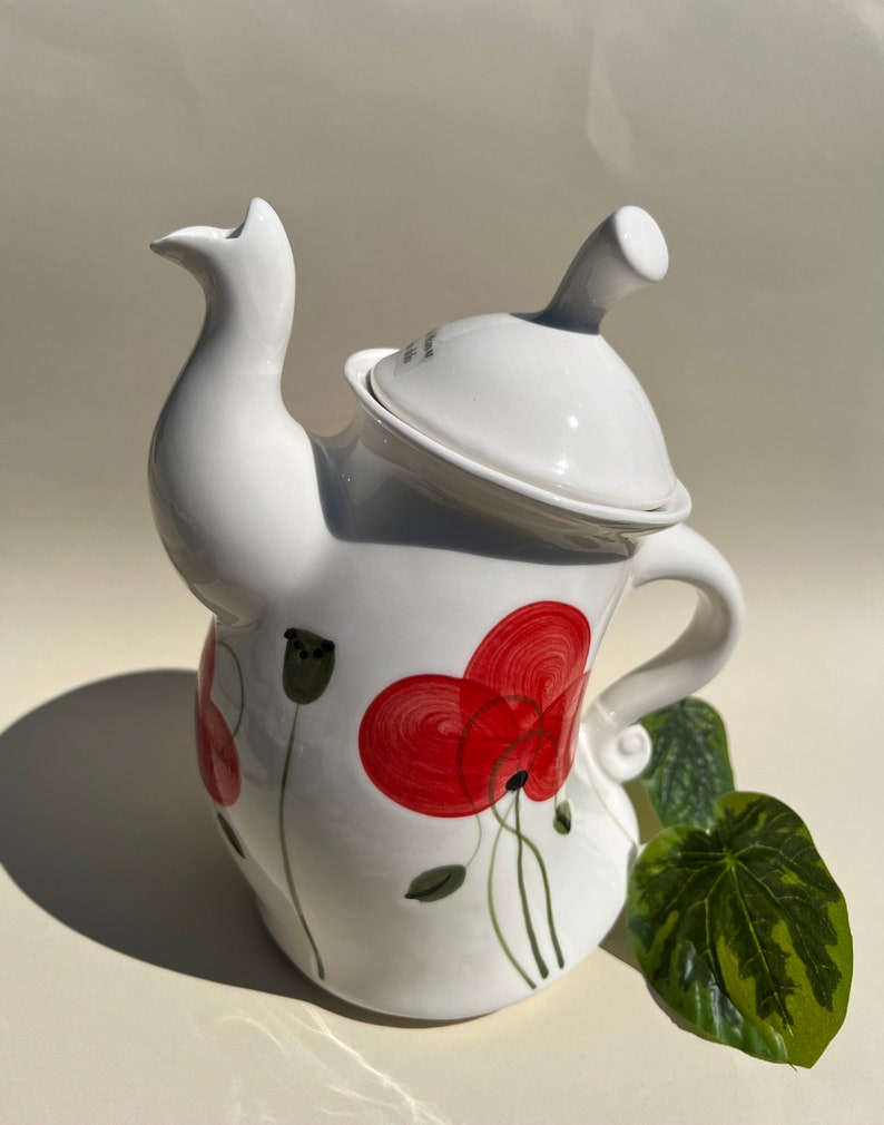 Ceramic Dancing Teapot / Teapot With Red Poopy Flower - Etsy