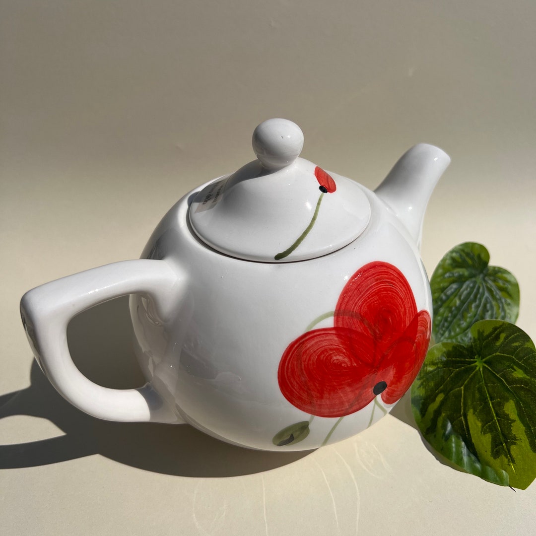 Alladin Ceramic Teapot With Red Poppy Flower - Etsy