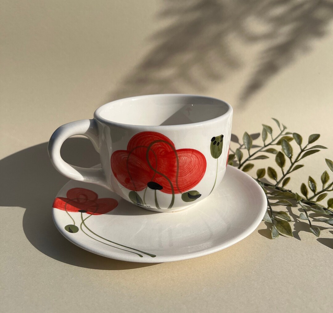 Tea Cup With Poppy / Cup With Poppy / Coffee Cup - Etsy