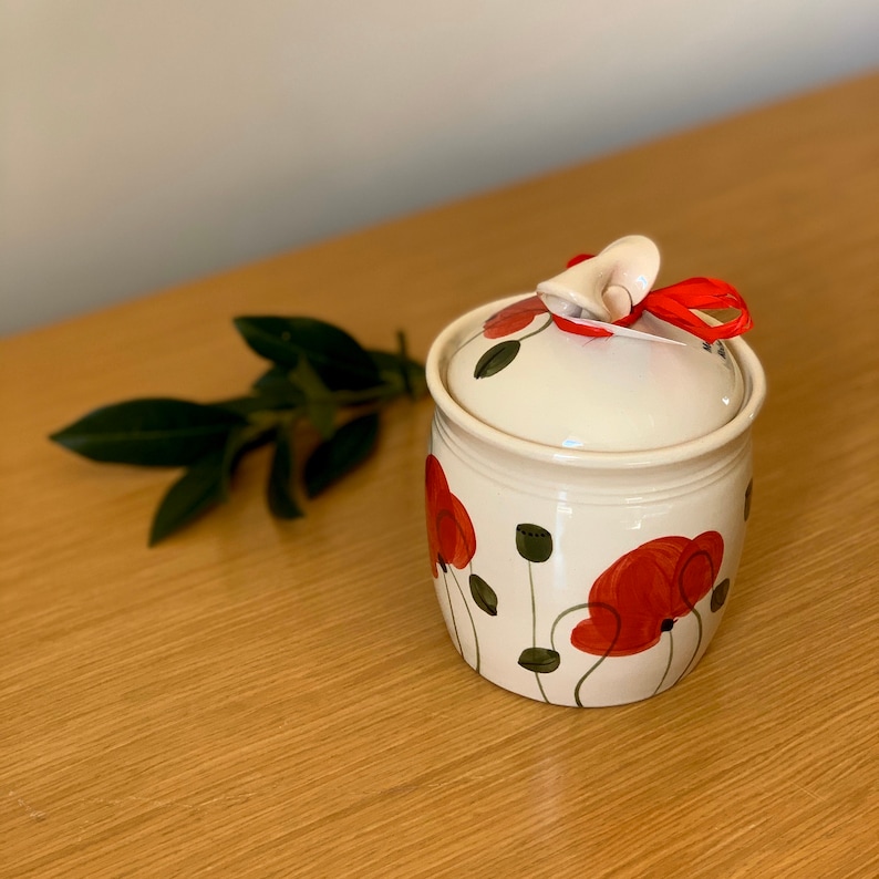 Red Poppy Kitchen Canister Set - Ceramic Jars for Coffee, Tea, Sugar ...