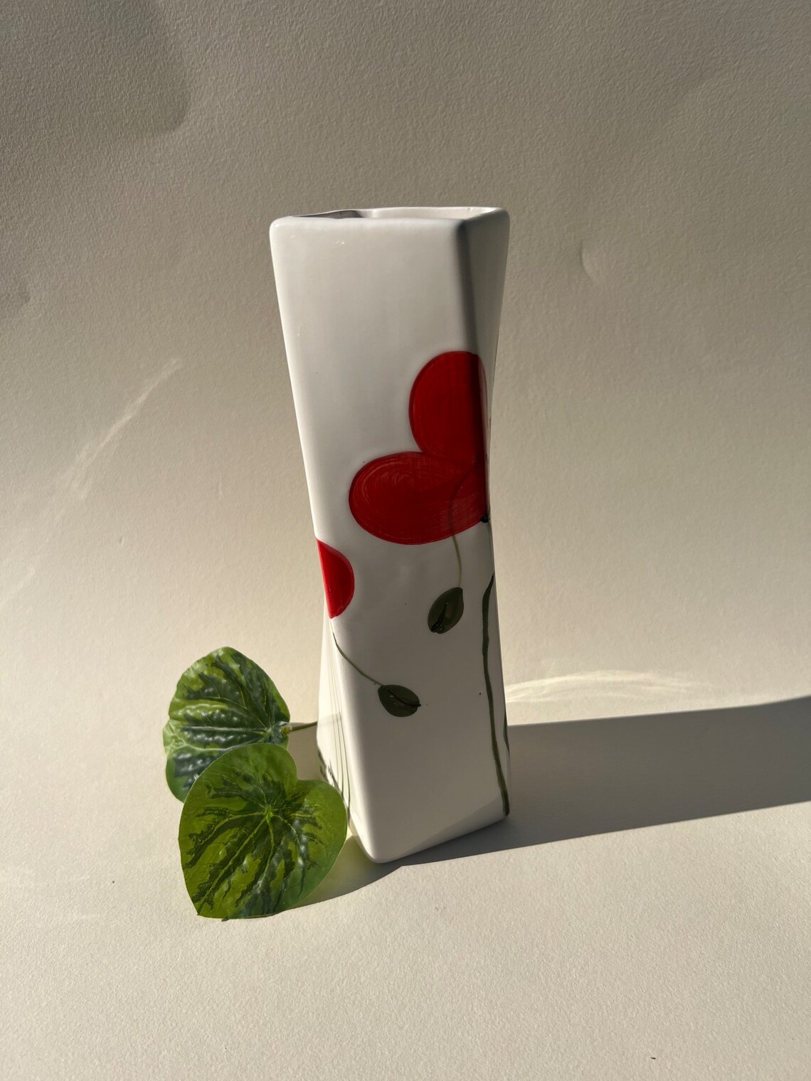 Ceramic Hurricane Vase With Red Poppy Flower - Etsy