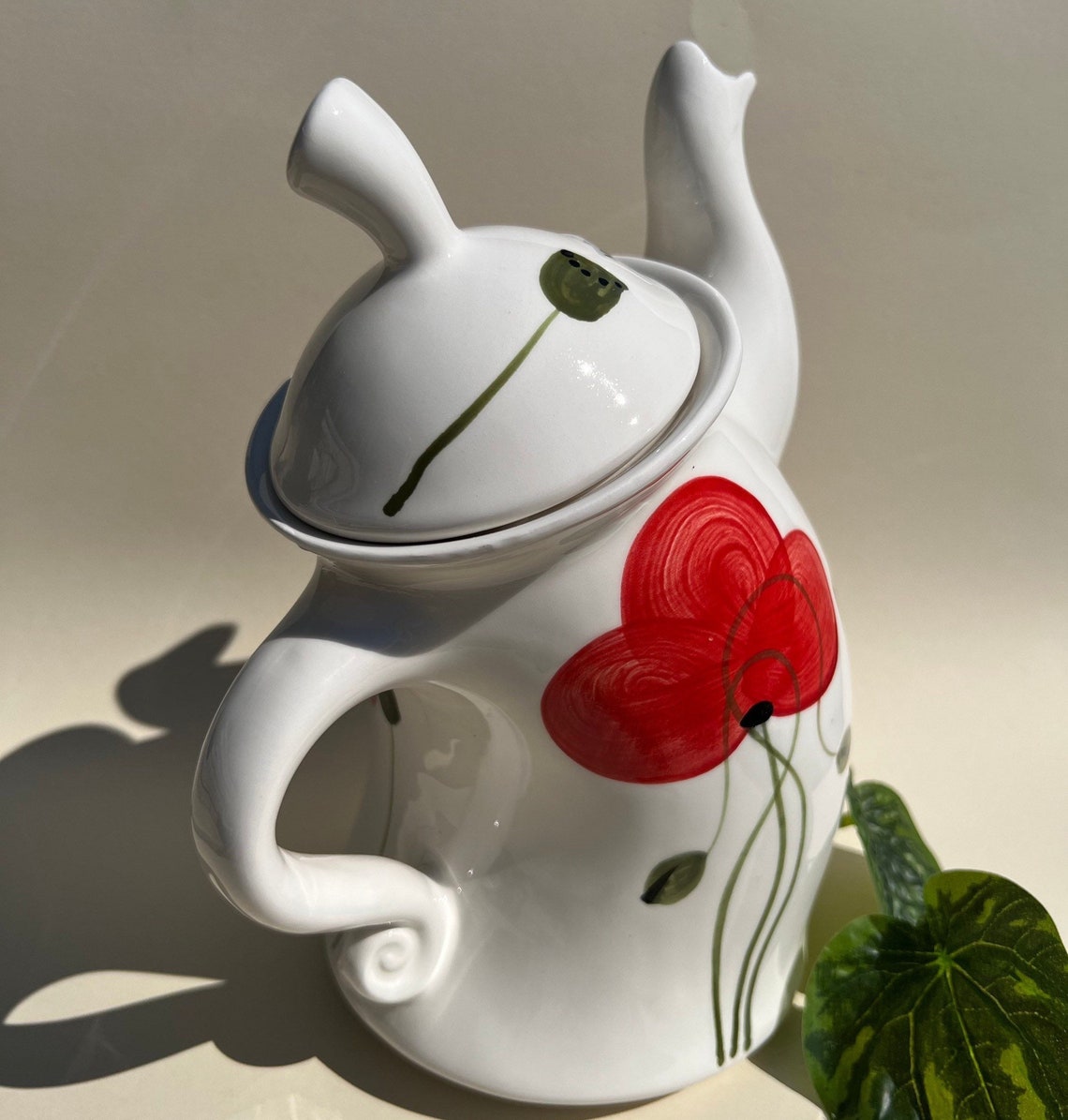 Ceramic Dancing Teapot / Teapot With Red Poopy Flower - Etsy