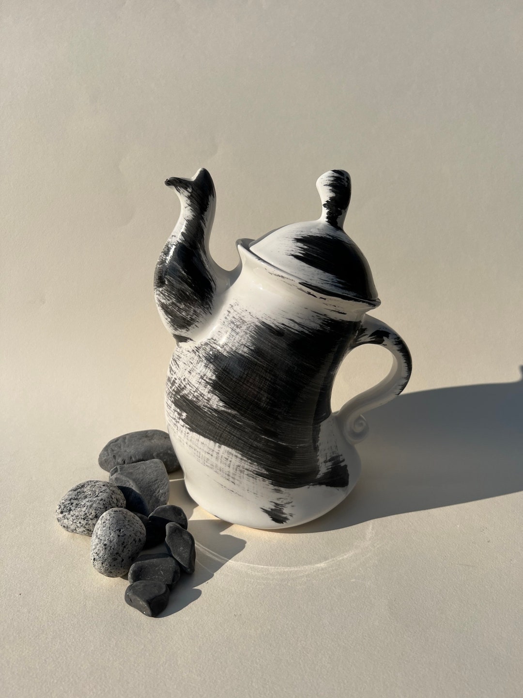 Hand-painted Ceramic Teapot, Modern Black Line Art - Etsy