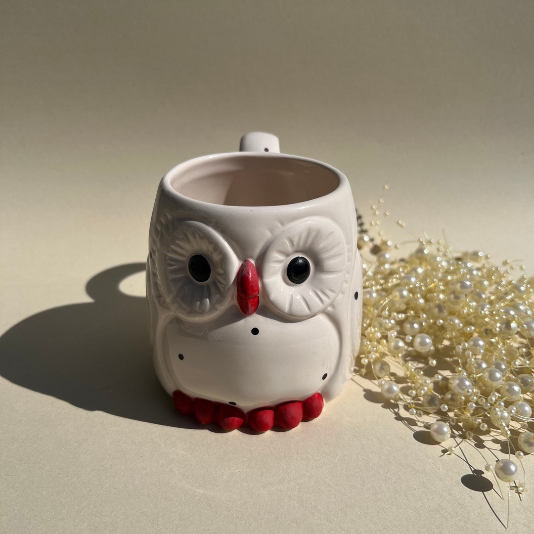 Ceramic Owl Mug / Handmade Owl Mug With Small Black Spots - Etsy