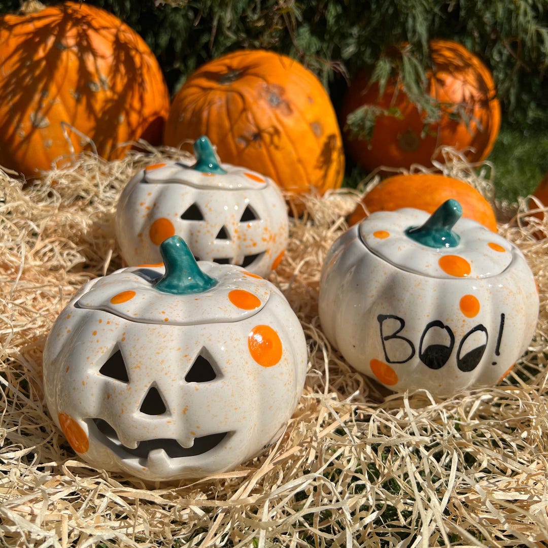 Ceramic BOO Jack O'lantern With Orange Spots / Handmade Halloween ...