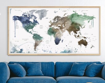 Extra Large Brown World Map Wall Art Print Poster World Map - Etsy