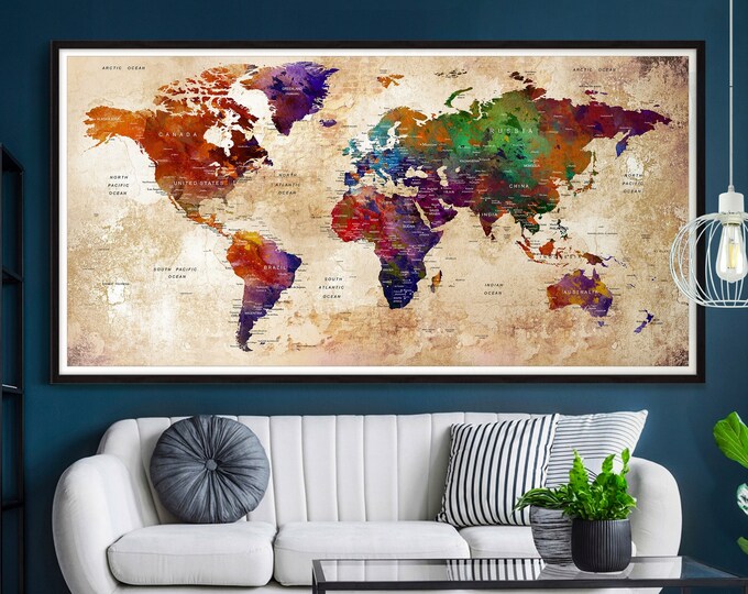 Push Pin Travel Map Poster, Adventure Awaits World Push Pin Map ...
