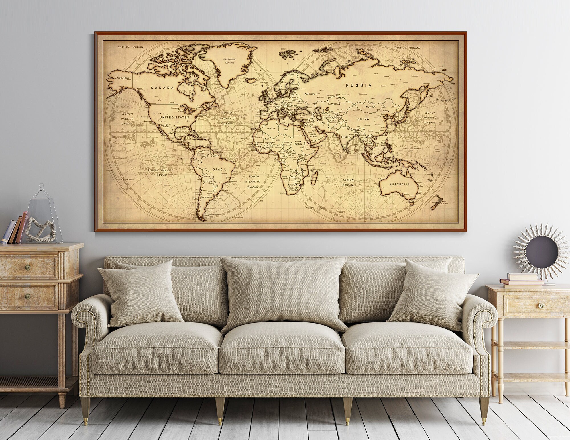 Extra Large Push Pin World Map Sepia Background Map Beige - Etsy