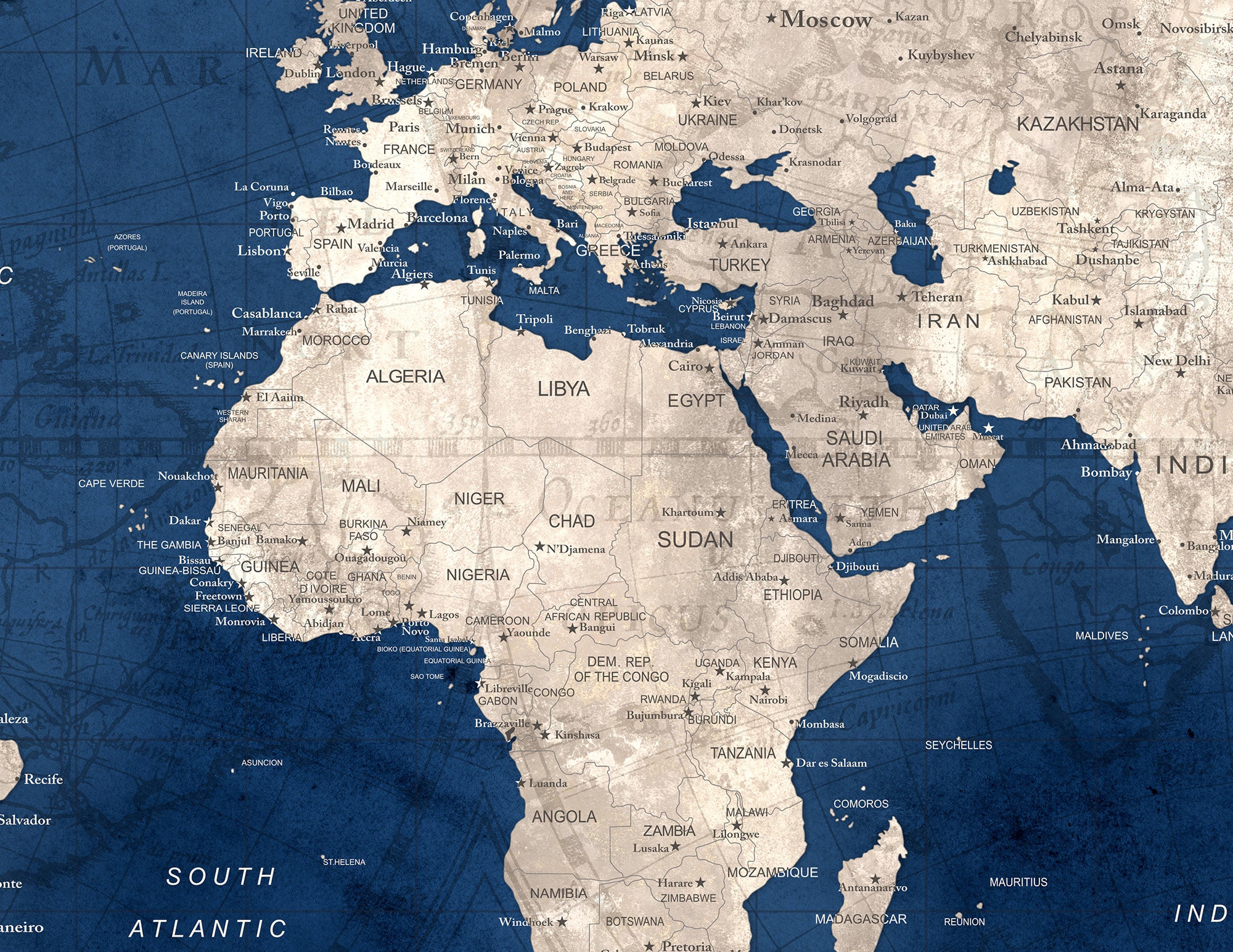 Large Navy Blue World Map Art Poster Abstract Blue Push Pin - Etsy