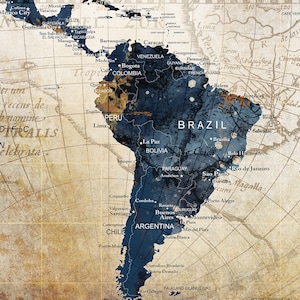 World Map Wall Art Navy Blue Wall Art Abstract Art Print Minimalist ...