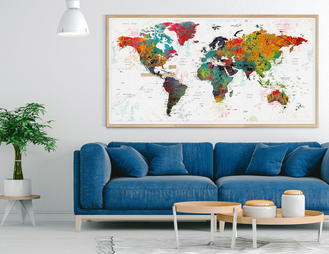 Push Pin Map, World Push Pin Map Poster, Push Pin Travel Map Gift ...